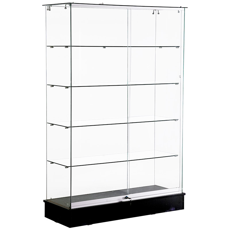 Glass Display Case with Glass Shelves BLACK 48 L x 17.7 W x 71.9 H shopPOPdisplays